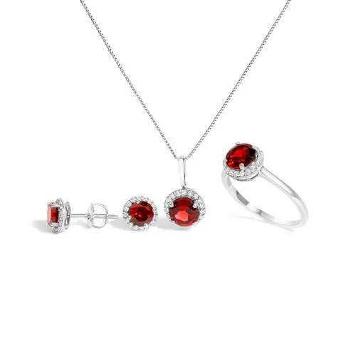 HAUS OF BRILLIANCE 10k Gold Gemstone And Diamond Halo Jewelry Set - White | Red Garnet